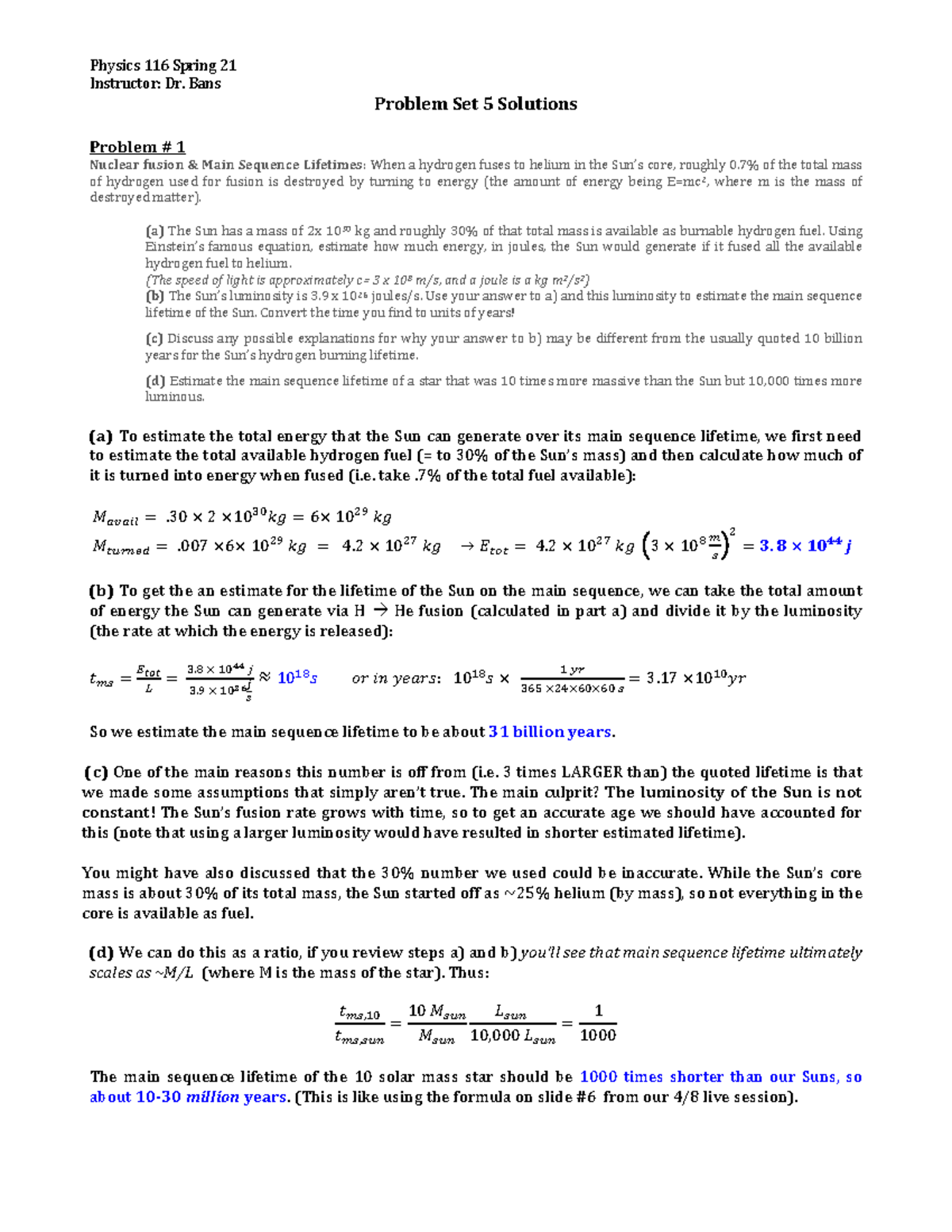 Problem Set 5 Solutions 21 - Physics 116 Spring 21 Instructor: Dr. Bans ...