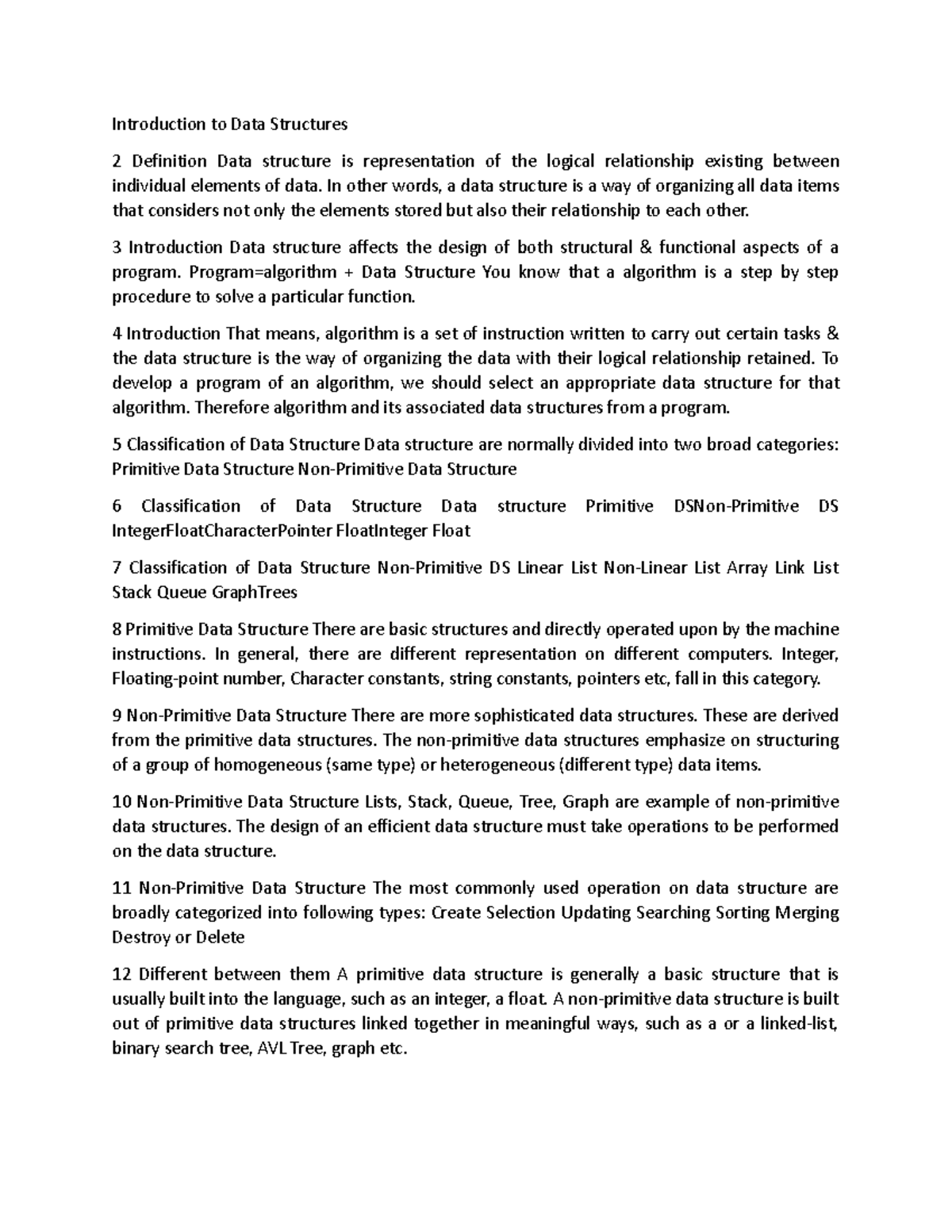 Introduction to Data Structures - In other words, a data structure is a ...