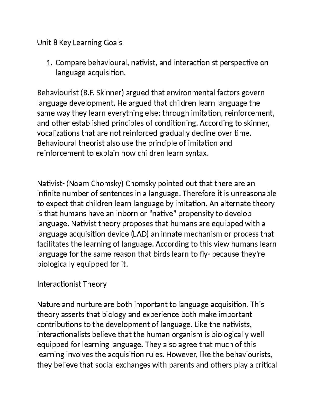 Unit 8 Key Learning Goals - Unit 8 Key Learning Goals 1. Compare ...