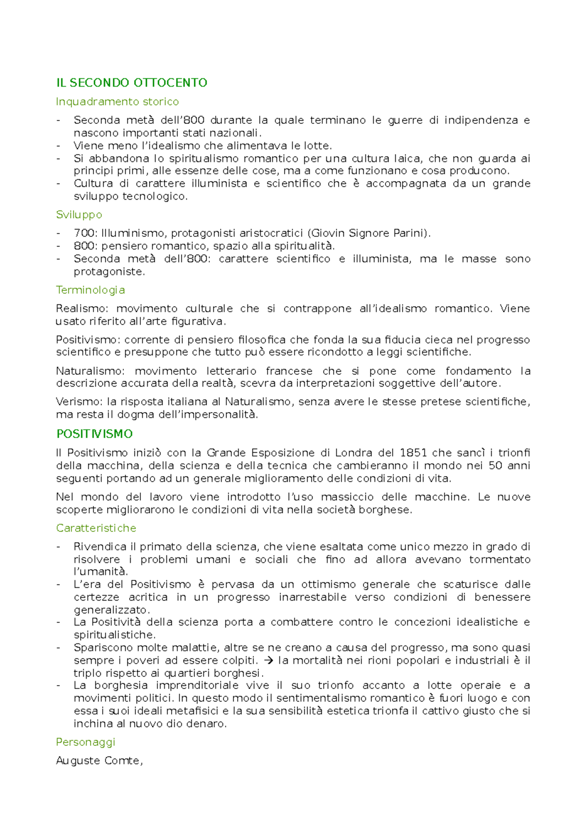Positivismo - Realismo - Naturalismo Francese - Verismo - IL SECONDO ...