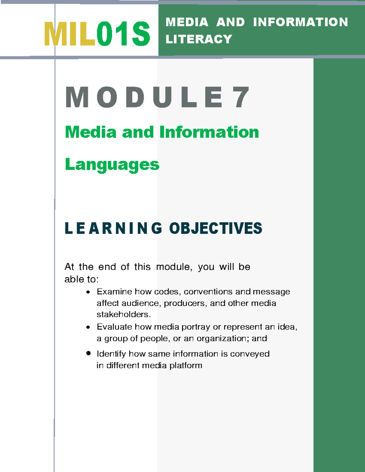 Module 7 Media and Information Languages - M O D U L E 7 Media and ...