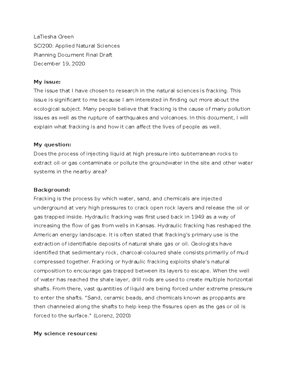 Final Project - LaTiesha Green SCI200: Applied Natural Sciences ...