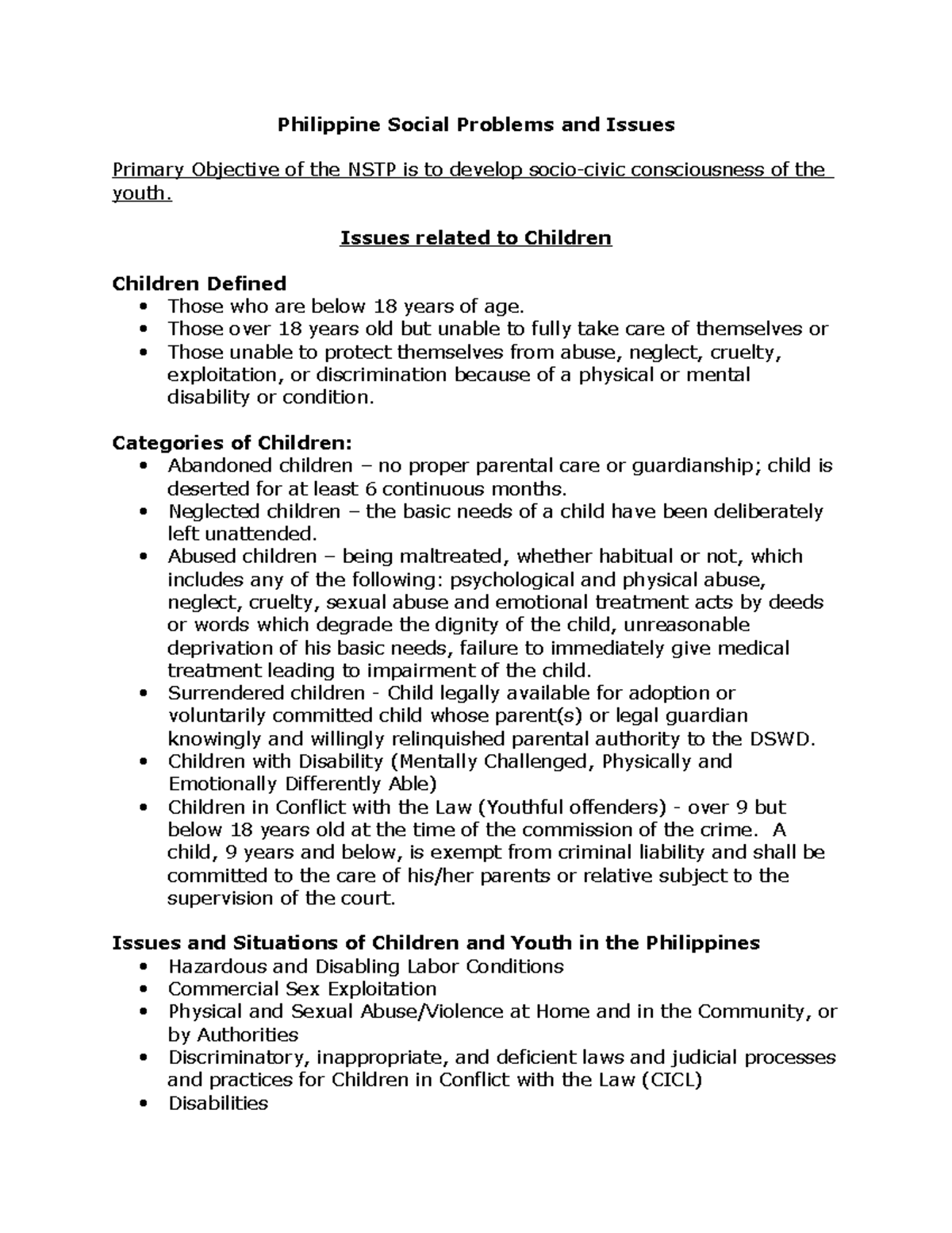 Philippine Social Problems and Issues - Issues related to Children ...