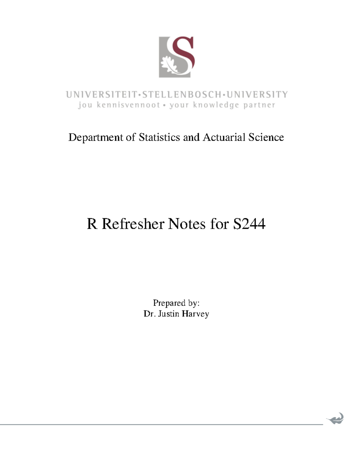 R Refresher Notes - 2016 - Department of Statistics and Actuarial ...