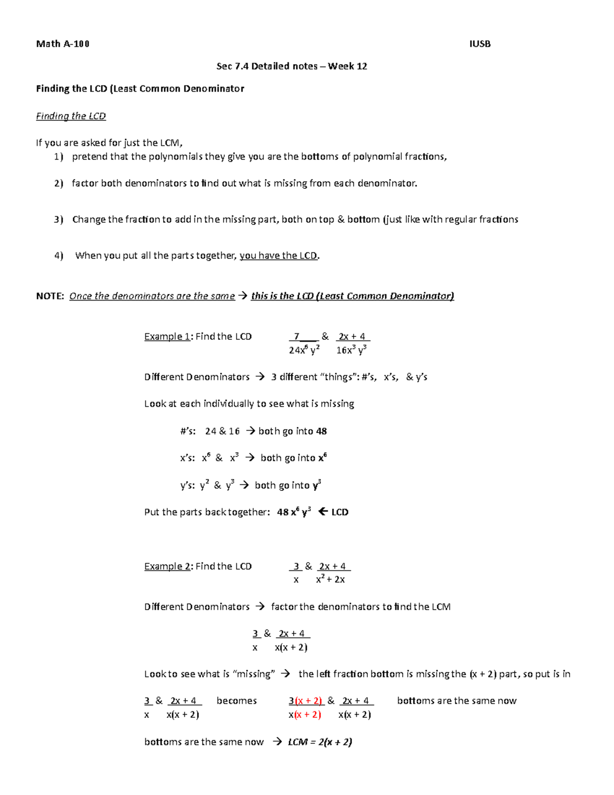 Sec. 7.4 Detailed notes – Week 12 - Math A-100 IUSB Sec 7 Detailed ...