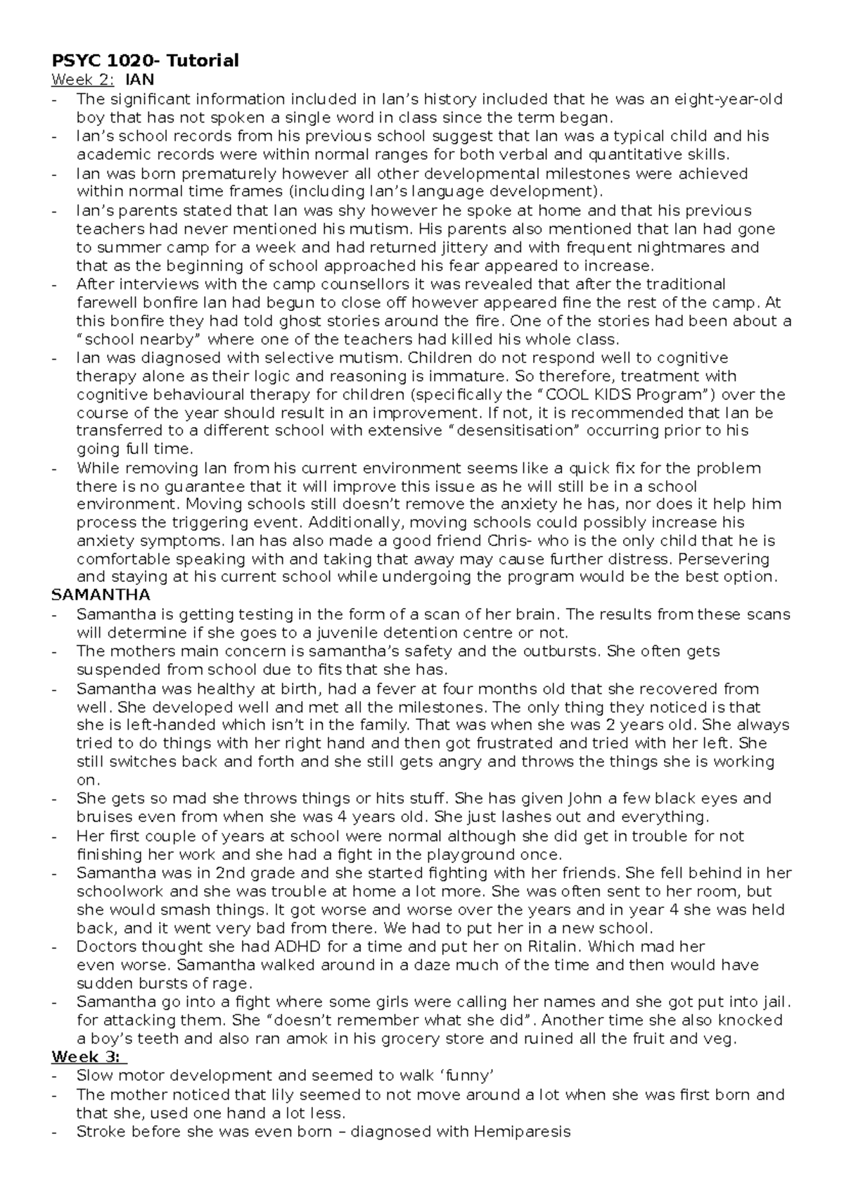 Psyc1020 Tutorial notes - PSYC 1020- Tutorial Week 2: IAN The ...