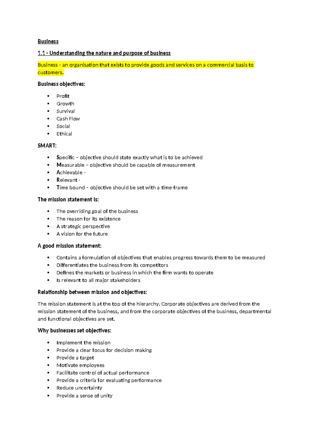 Business - Copy - Business 1 - Understanding the nature and purpose of ...