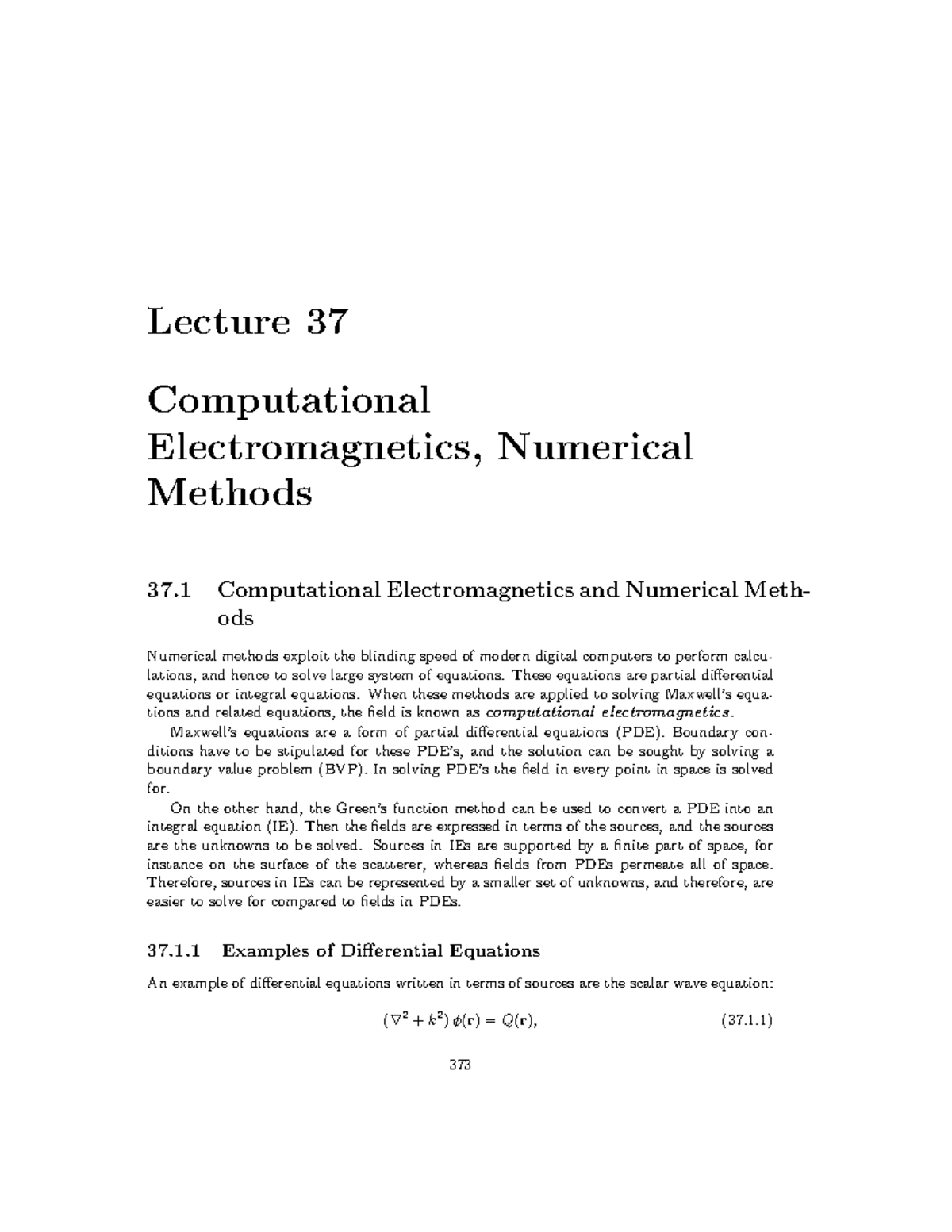 Lecture 37 Notes - Lecture 37 Computational Electromagnetics, Numerical ...
