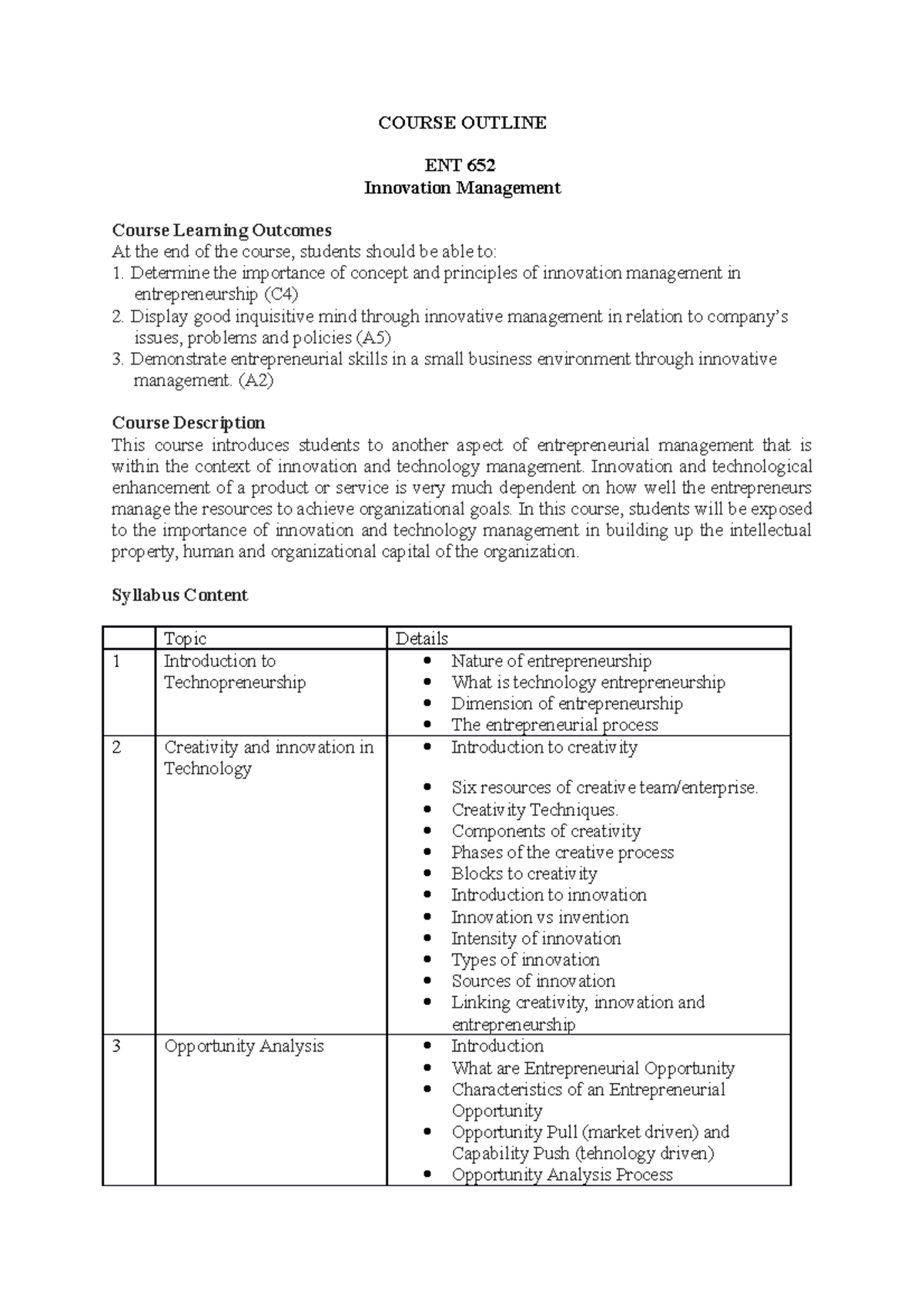 Course Outline NEW - Small Business Management - UiTM - Studocu