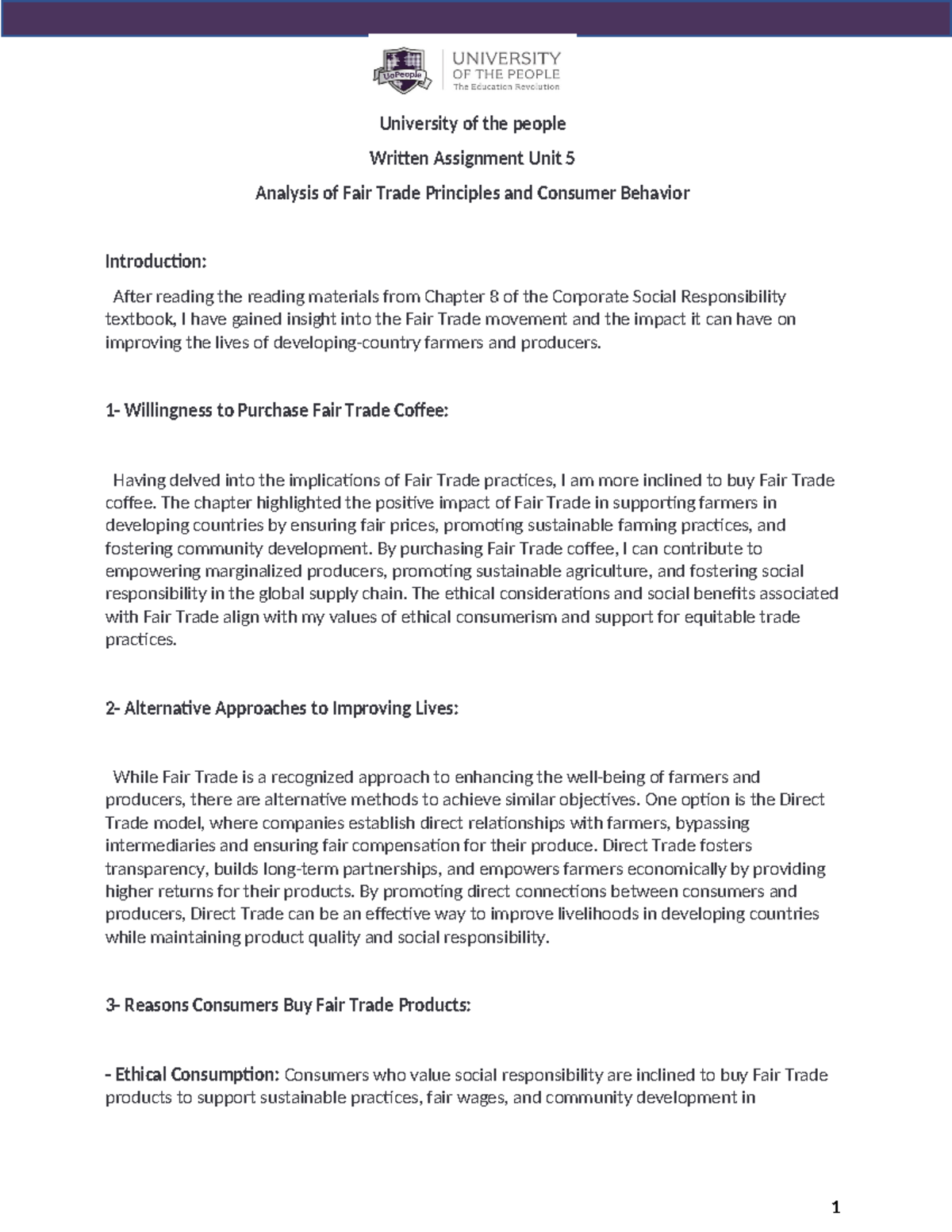 Written Assignment Unit 5 ethics - University of the people Written Assignment Unit 5 Analysis ...