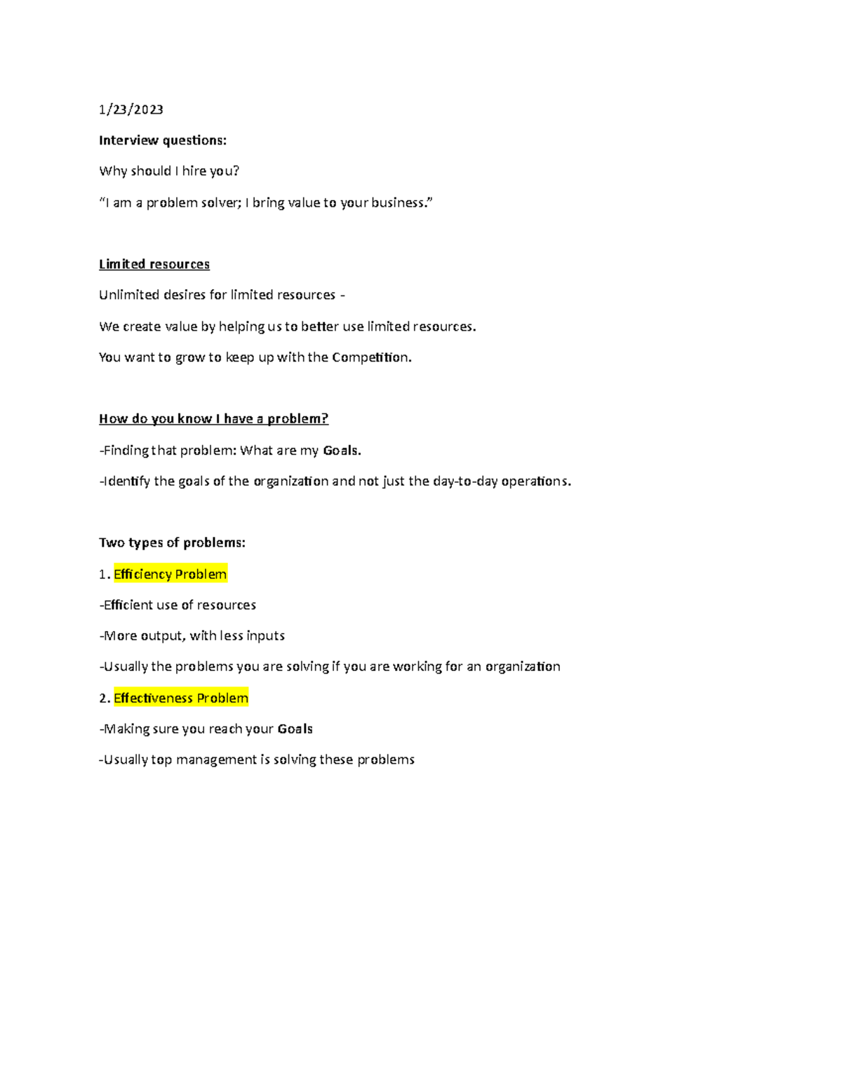 MKTG 353 1-23-23 - Lecture Notes - 1/23/ Interview questions: Why ...