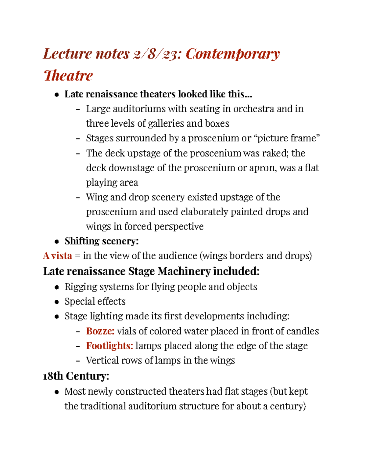 Contemporary theatre - Lecture notes - Lecture notes 2/8/23 ...