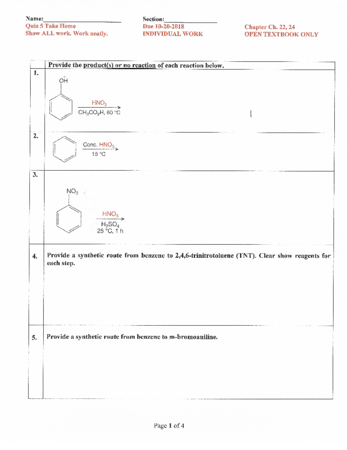 Quiz 5 Take Home Ch 22 23 - Name: Section: Quiz 5 Take Home Due Chapter ...