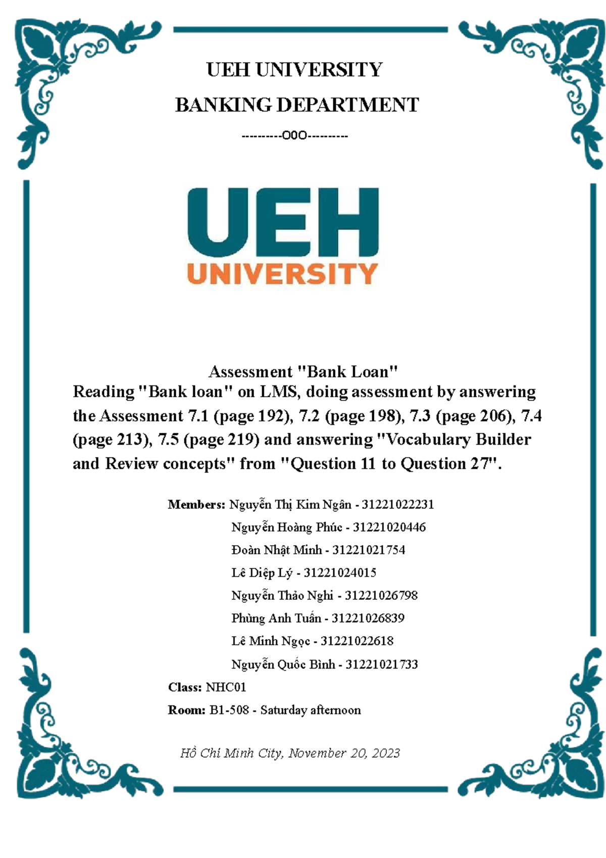 Commercial BANK Group 2 Assignment - UEH UNIVERSITY BANKING DEPARTMENT -O0O- Assessment "Bank ...