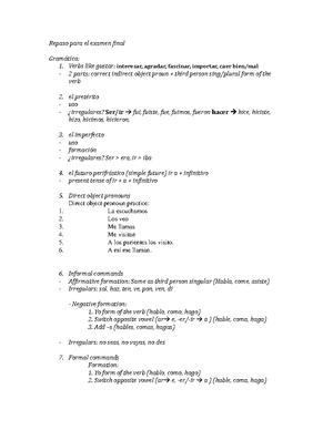 SPAN 111 Final EXAM Study Guide - SPAN STUDY GUIDE I. VOCAB A. El este ...