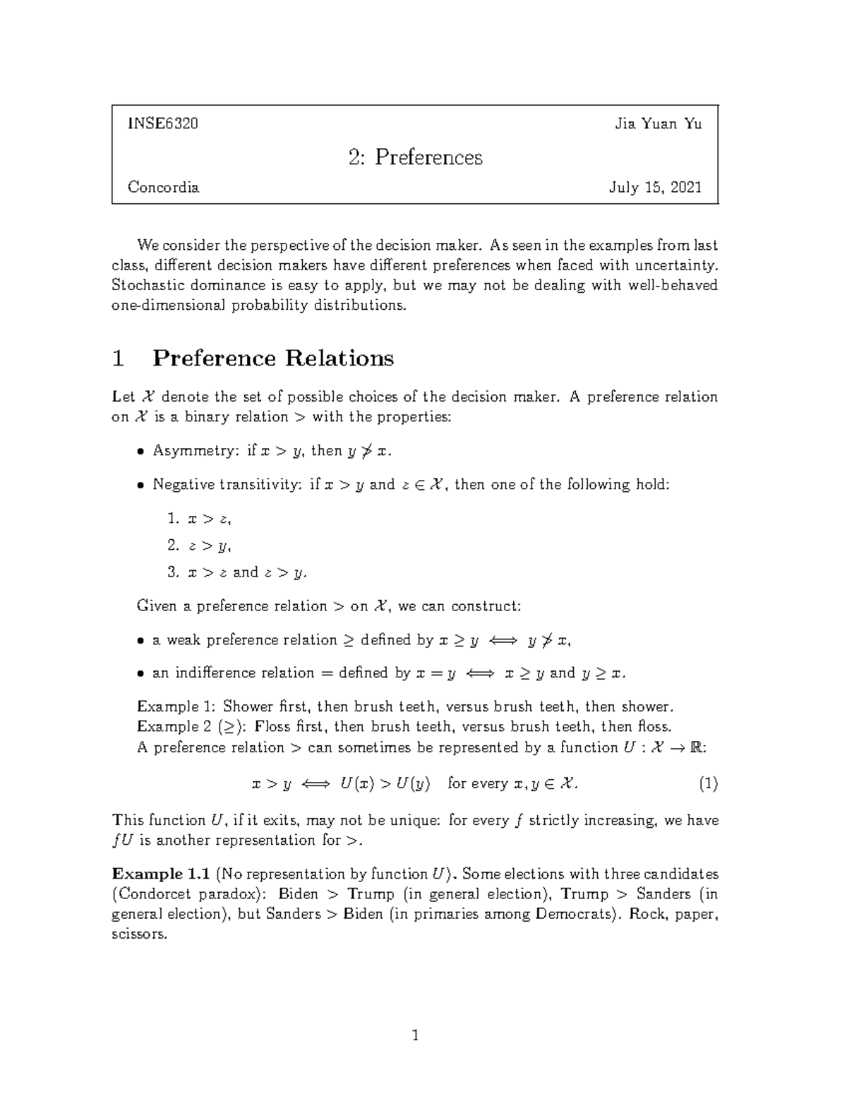 Lec 3 - Lec 3 - INSE6320 Jia Yuan Yu 2: Preferences Concordia July 15 ...