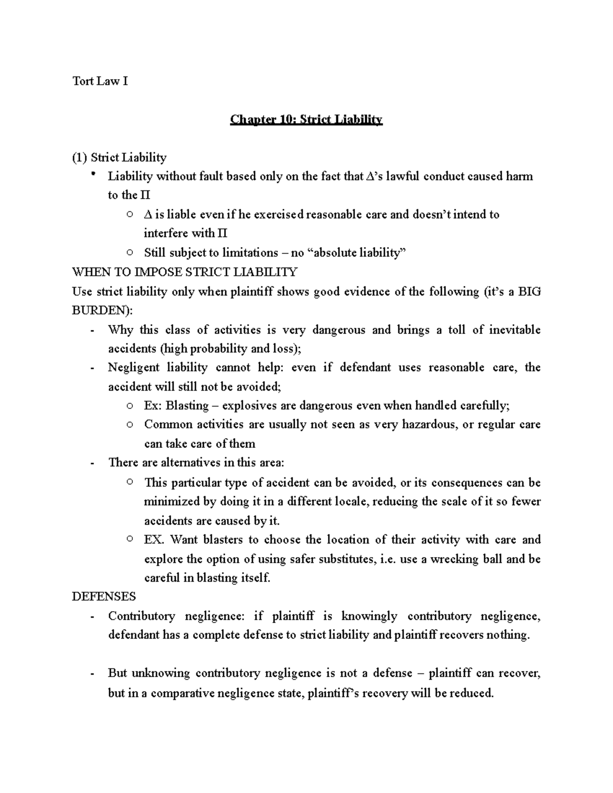 Chapter 10- Strict Liability - Tort Law I Chapter 10: Strict Liability ...