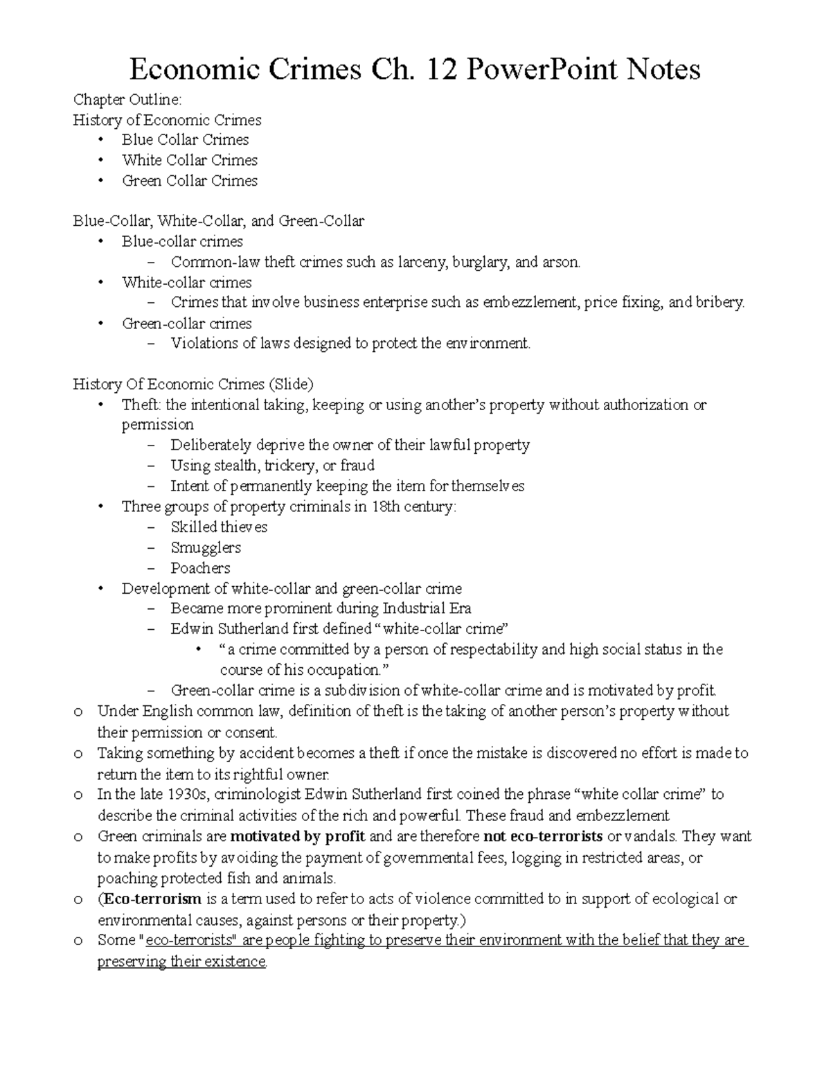 Economic Crimes Ch.12 Power Point Notes - Economic Crimes Ch. 12 ...