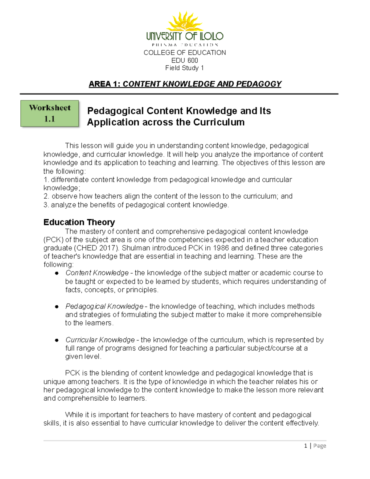 EDU 600 Worksheet 1 - ####### COLLEGE OF EDUCATION ####### EDU 600 ...