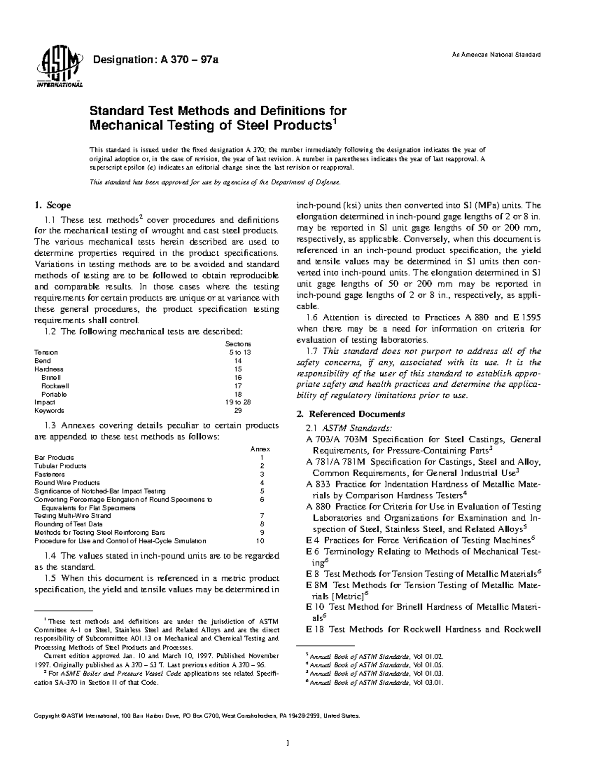 A370 Mechanical Testing - Designation: A 370 – 97a An American National ...