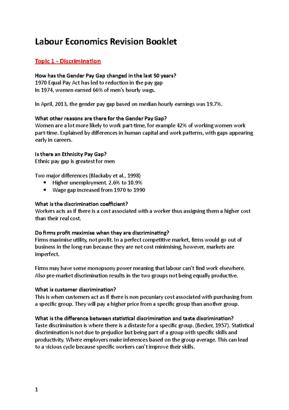 Adv. Labour Economics Revision Booklet - Labour Economics Revision ...