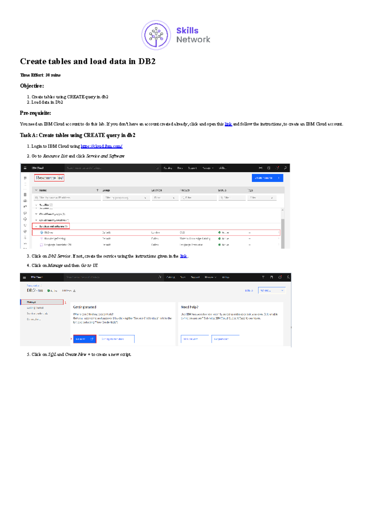 Createandload Datainto Db 2 - Create tables and load data in DB Time Effort: 30 mins Objective ...
