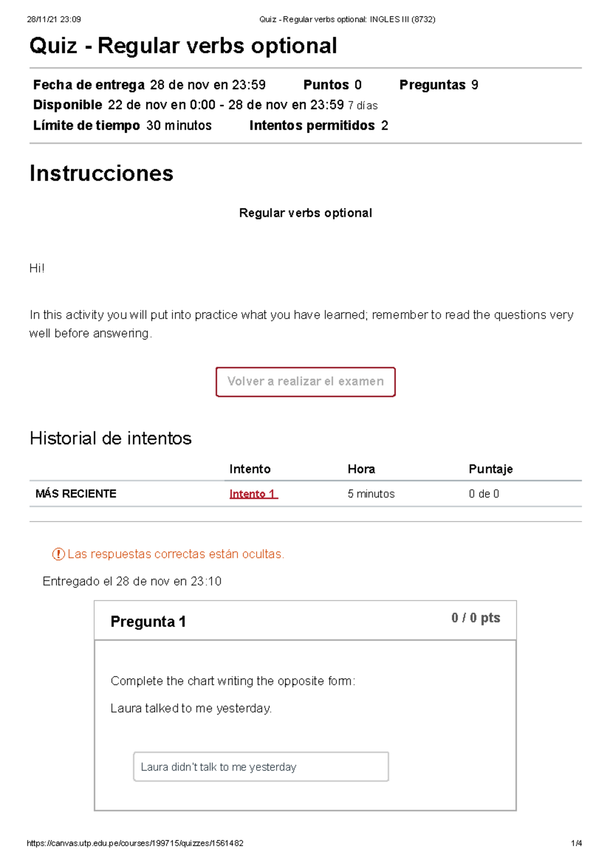7. Quiz - Regular verbs optional_ INGLES III - Quiz - Regular verbs ...