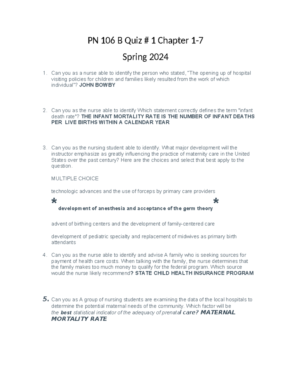 QUIZ 60 Questions - Maternal newborn practical nursing exam 1 - PN 106 ...
