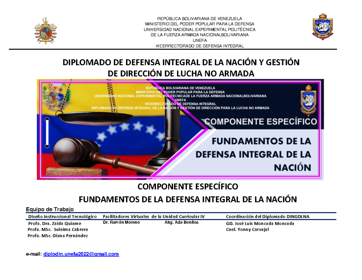 Diseño Instruccional Fundamentos de la Defensa Integral de la Nacion ...