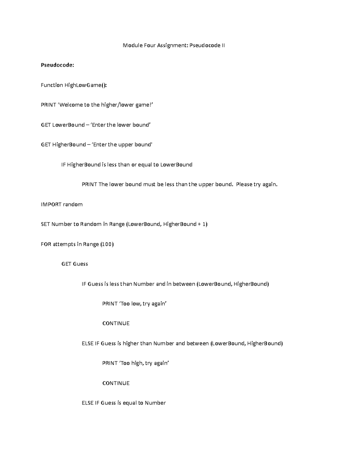 Module 4 Assignment Module Four Assignment Pseudocode Ii Pseudocode 2610