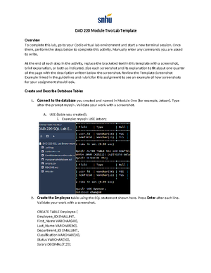 DAT 260 Project Two Template - [Note: To complete this template ...