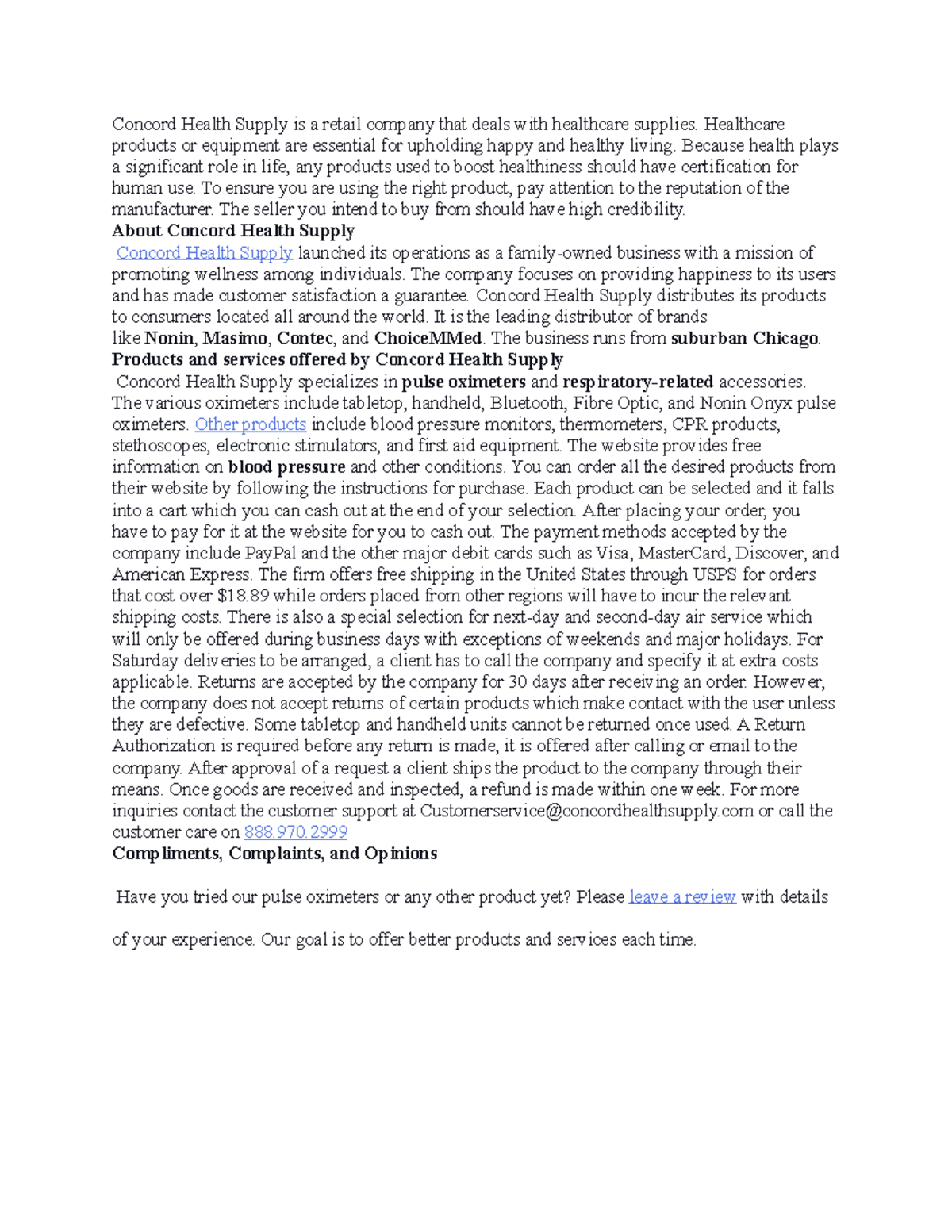 Concord Health Supply - class assignments done for the first semester ...