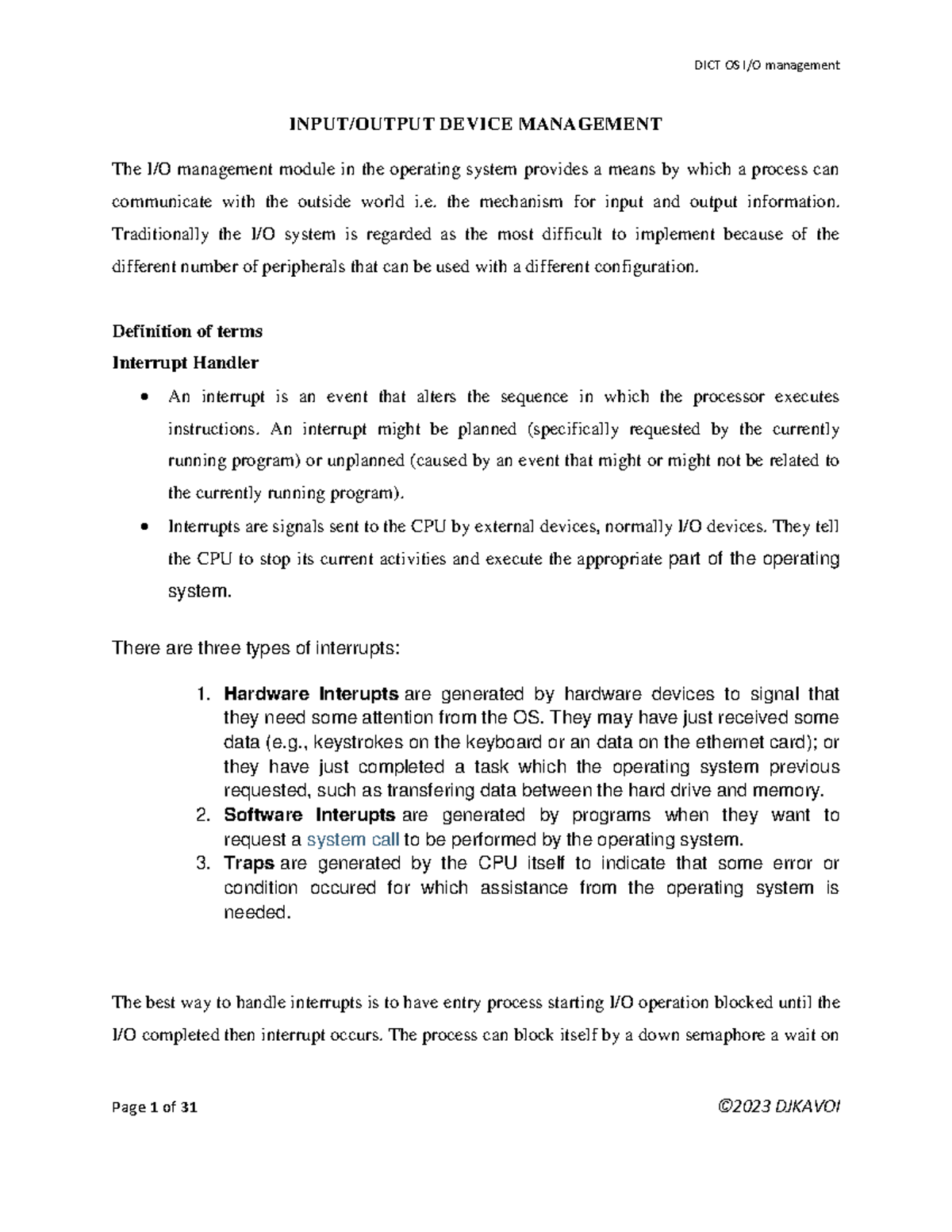 DICT OS I O Device management final 825 - INPUT/OUTPUT DEVICE ...