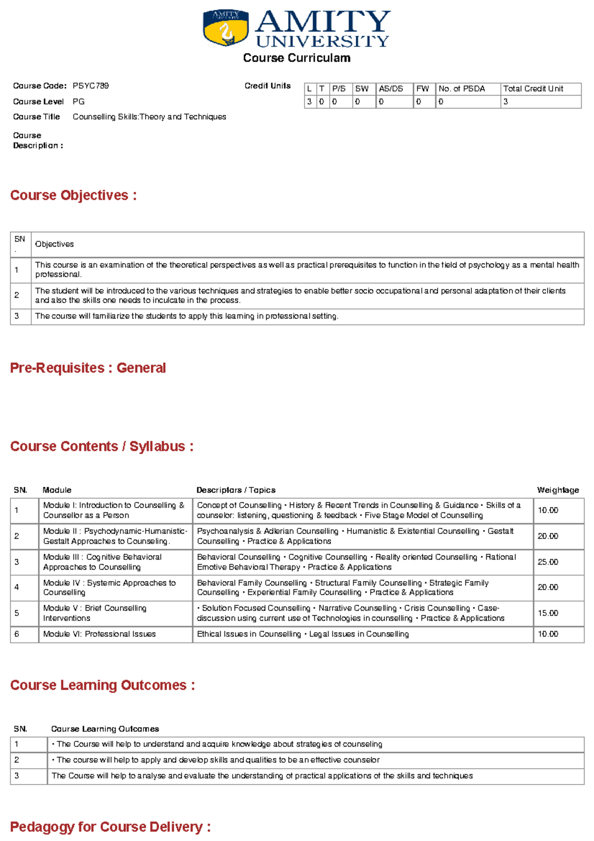 Course Curriculum - N/A - Course Objectives : Pre-Requisites : General ...