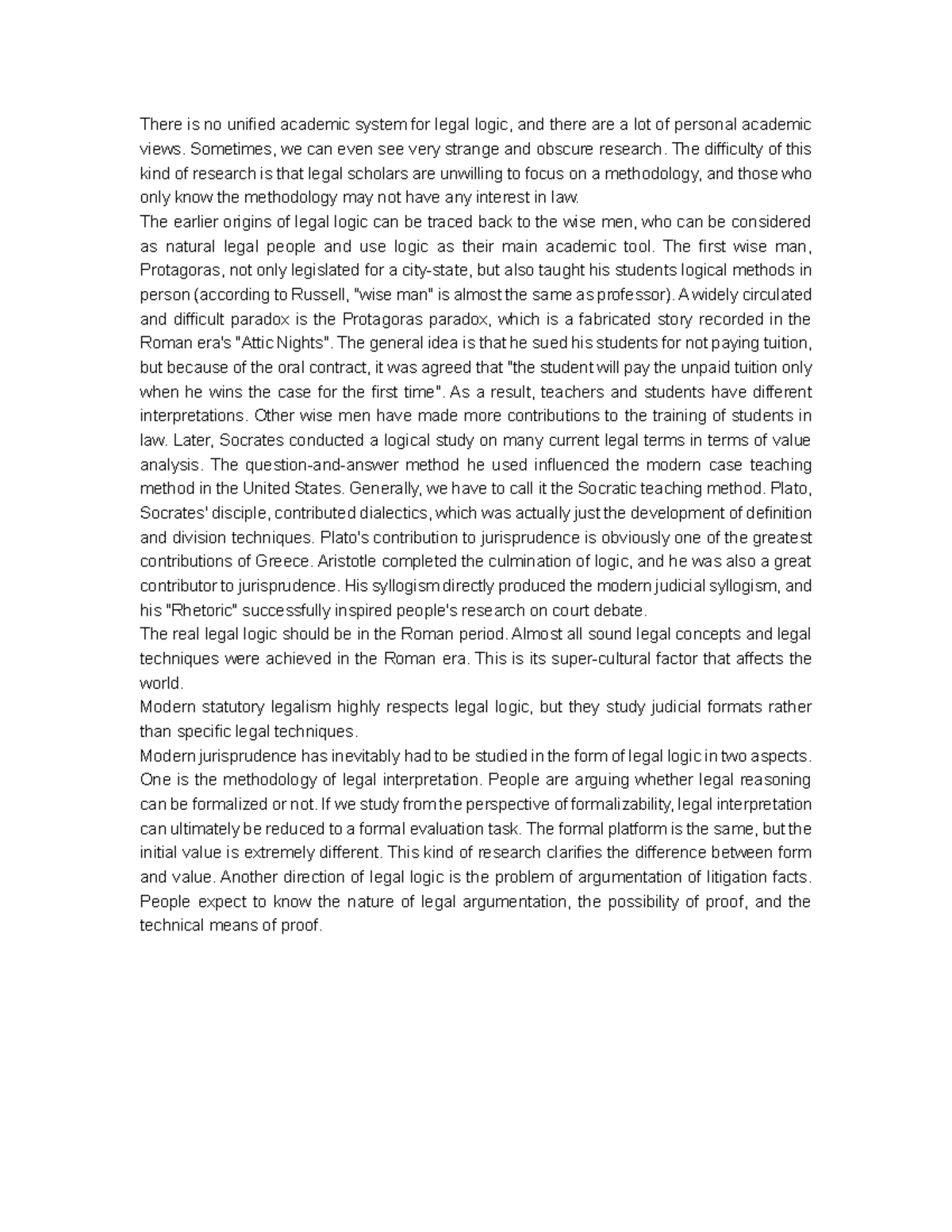 Materials 7 - There is no unified academic system for legal logic, and ...