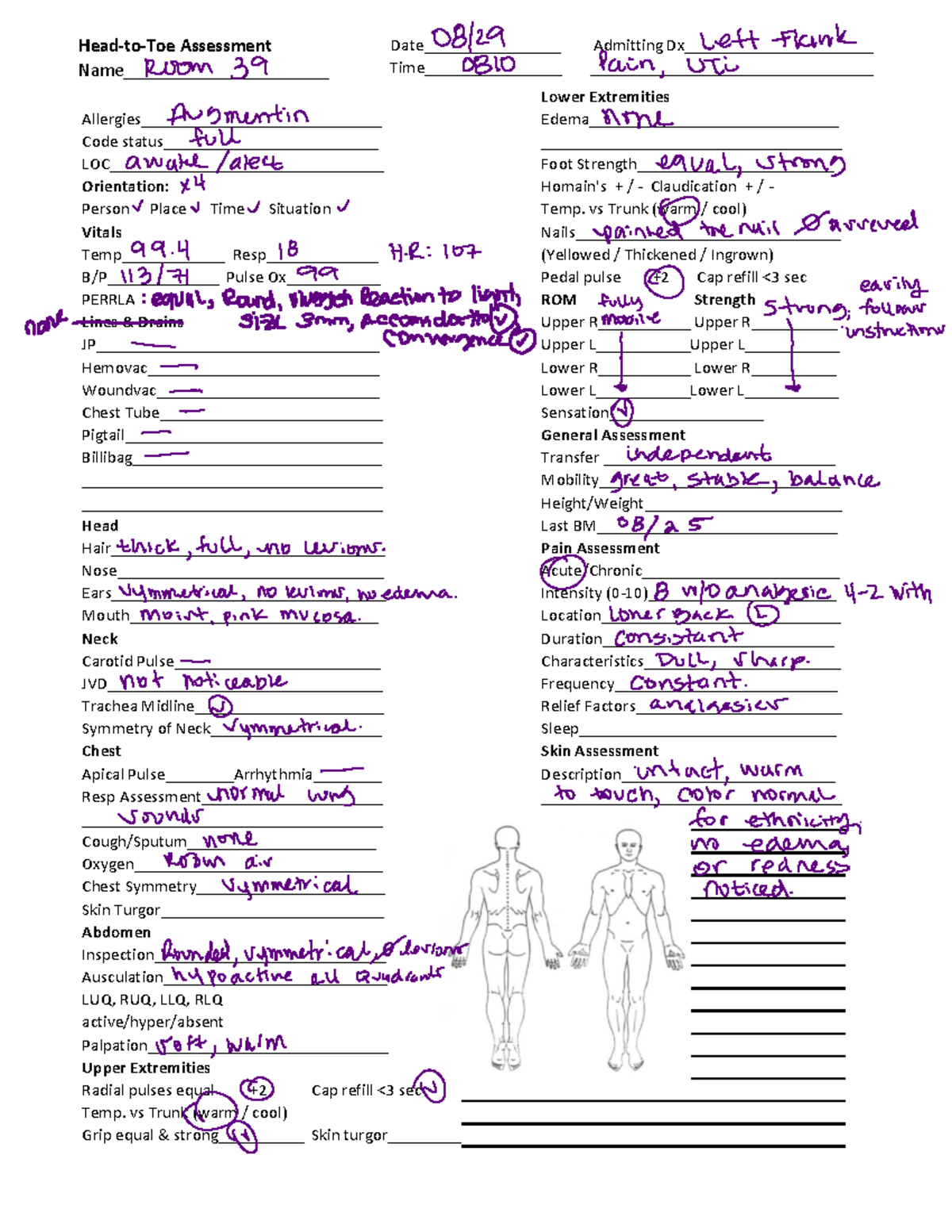 Head.to.Toe Assessment Form - Head-to-Toe Assessment Name ...