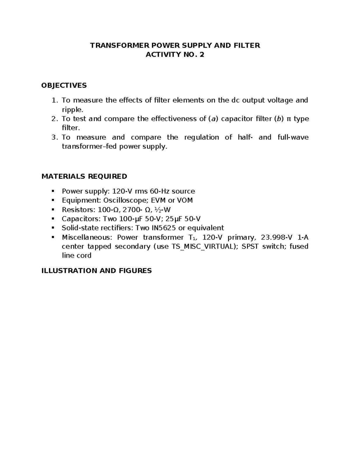 TRANSFORMER POWER SUPPLY AND FILTER - TRANSFORMER POWER SUPPLY AND ...