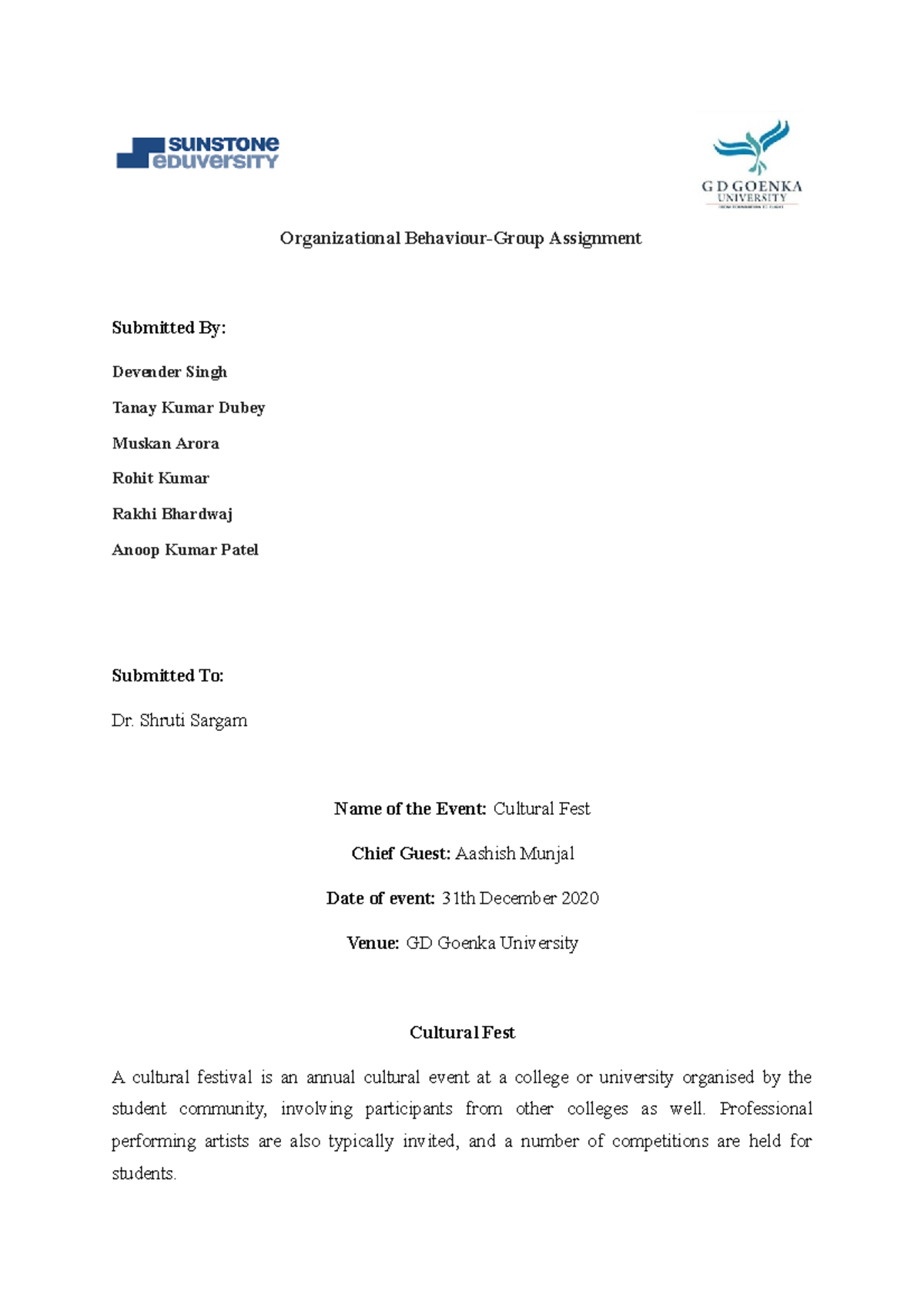 OB Assignment batch H - Organizational Behaviour-Group Assignment ...