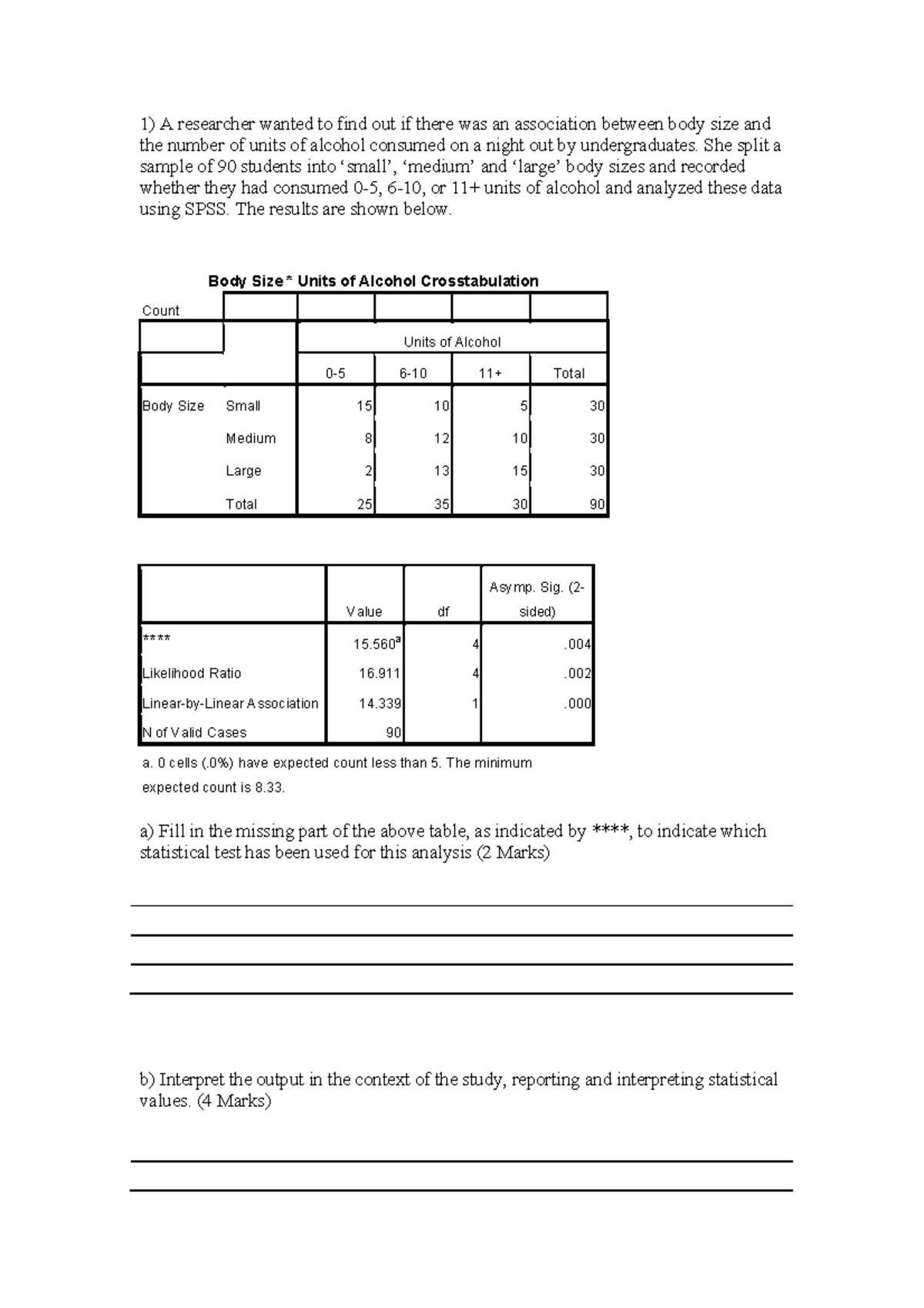 Mock Research Methods and Stats - 1) A researcher wanted to find out if ...