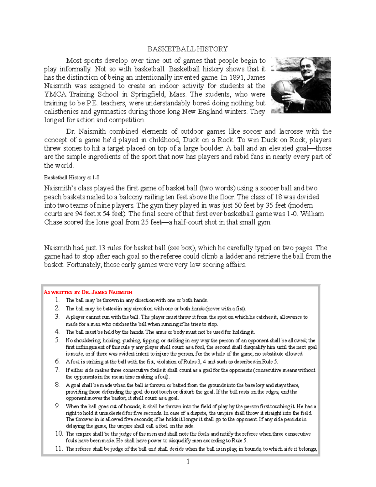 Basketball-fact-sheets - BASKETBALL HISTORY Most sports develop over ...