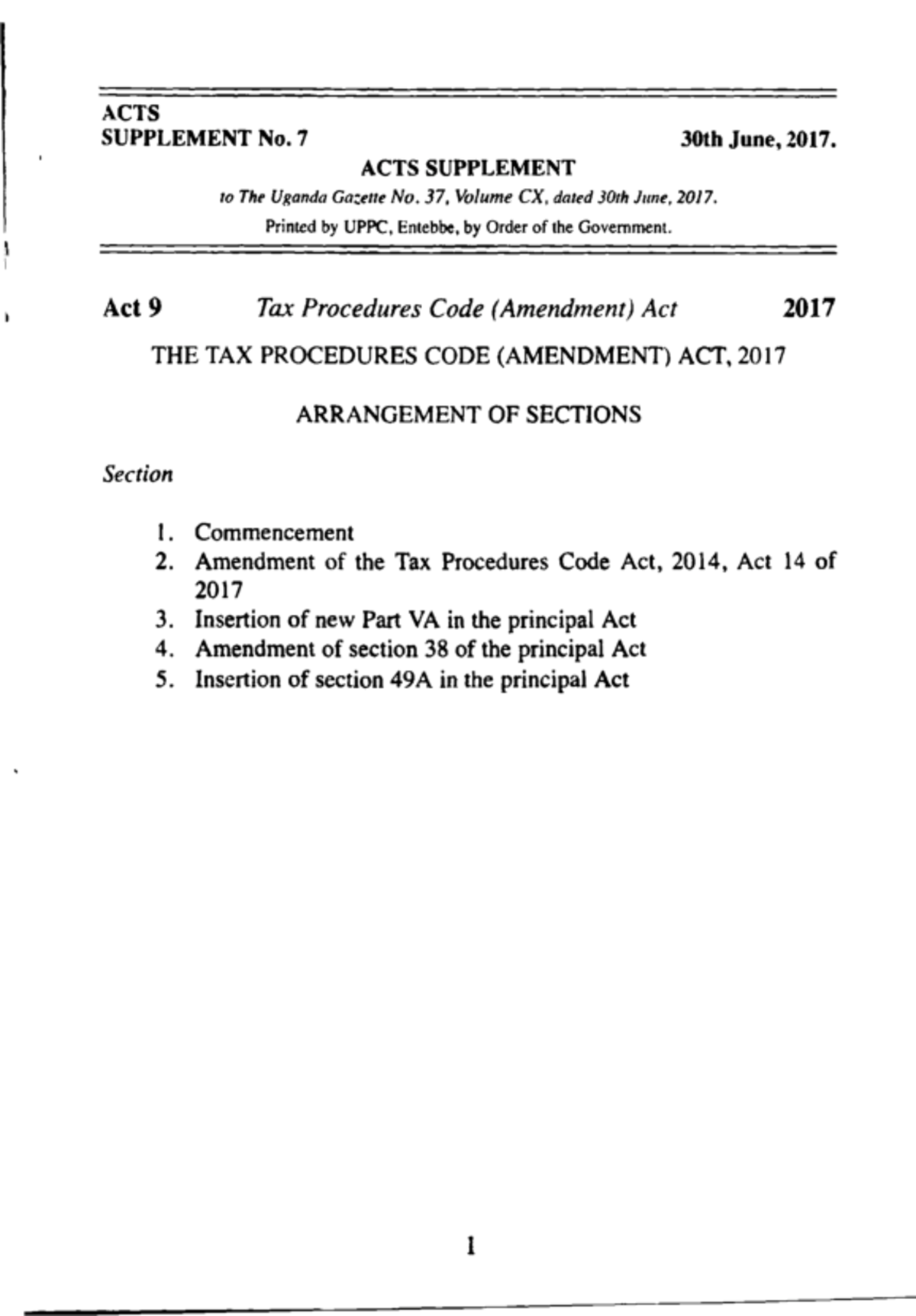 Tax Procedures Code (Amendment) Act 2017 - ACTS SUPPLEMENT No. 7 30th ...