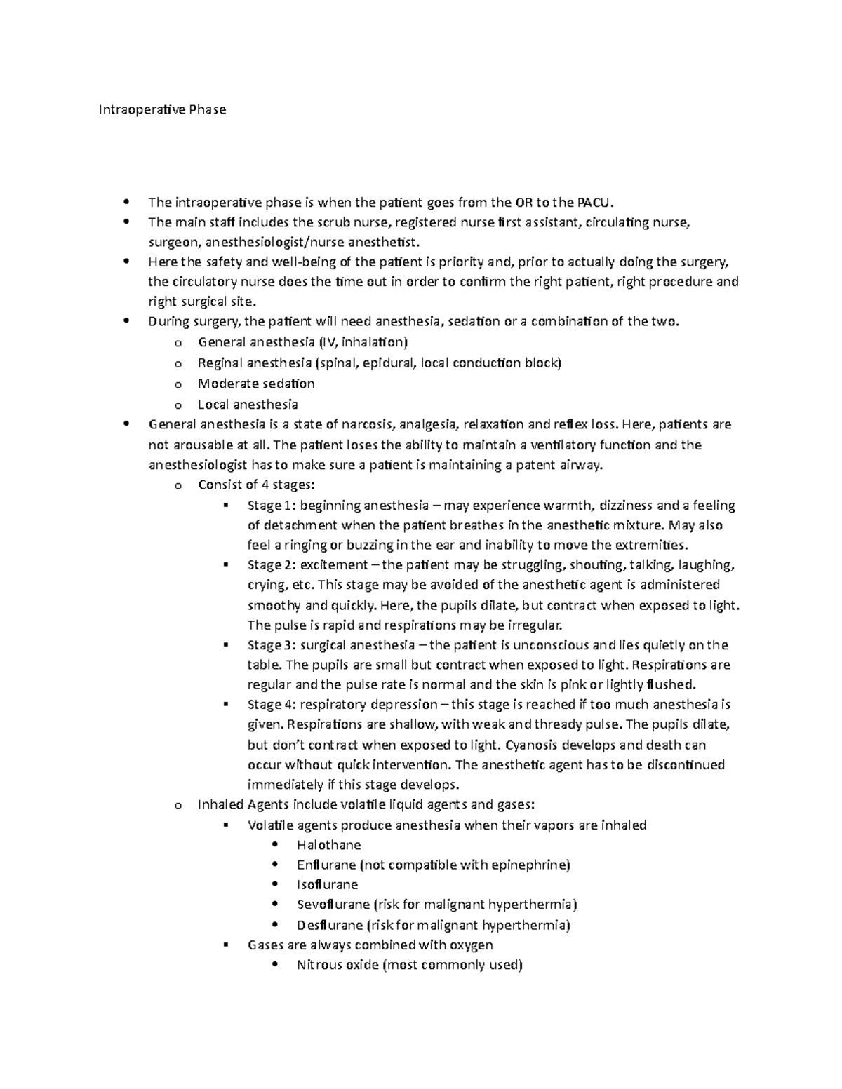 Intraoperative Phase Notes - Intraoperative Phase The intraoperative ...