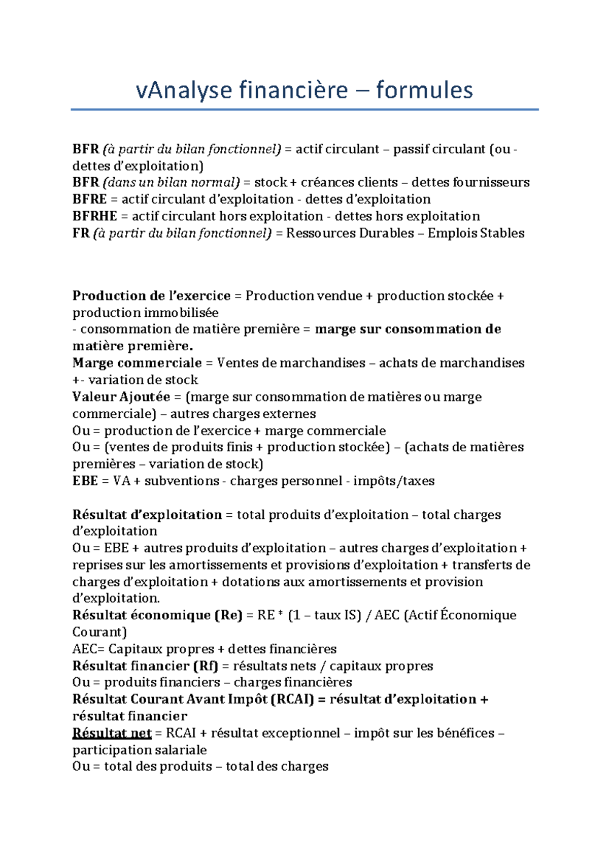 Analyse financière formules - Warning: TT: undefined function: 32 Warning: TT: undefined ...