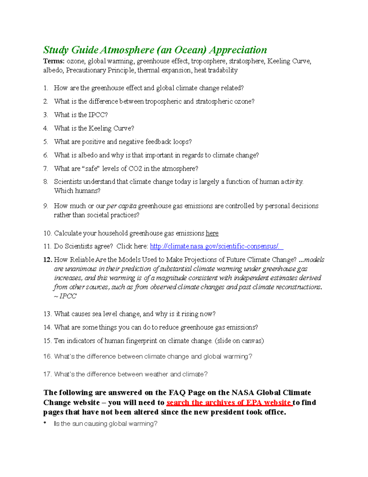 Study Guide Atmosphere Appreciation - Study Guide Atmosphere (an Ocean ...