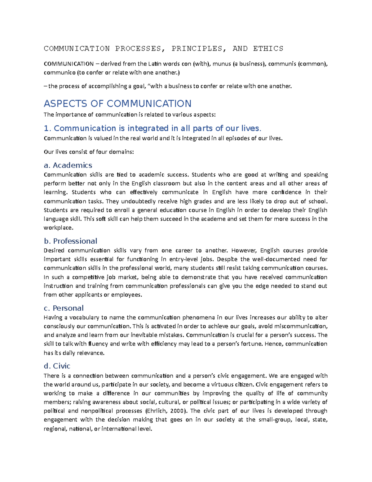 ENG 3A Chapter 1 Communication Processes, Rinciples AND Ethics ...