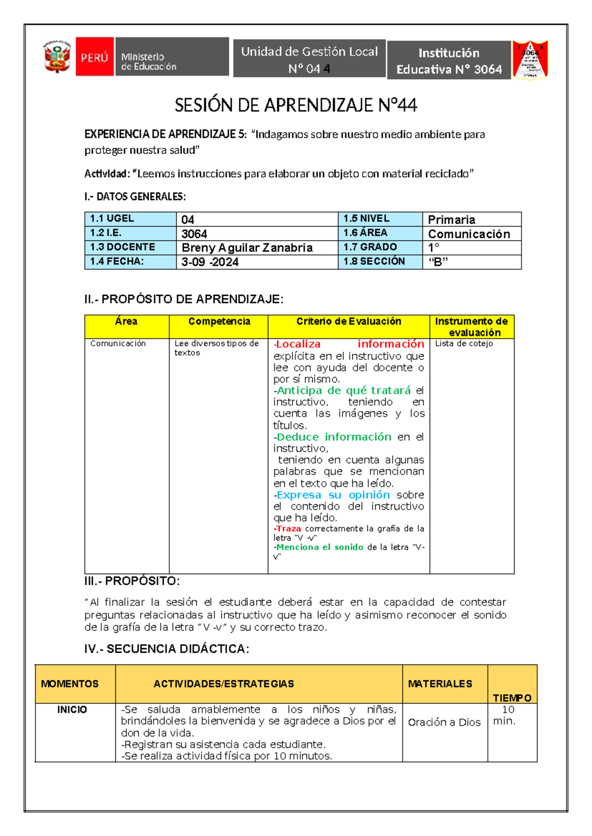 Sesión COM 3-Leemos instrucciones para elaborar un objeto con material reciclado - SESIÓN DE ...