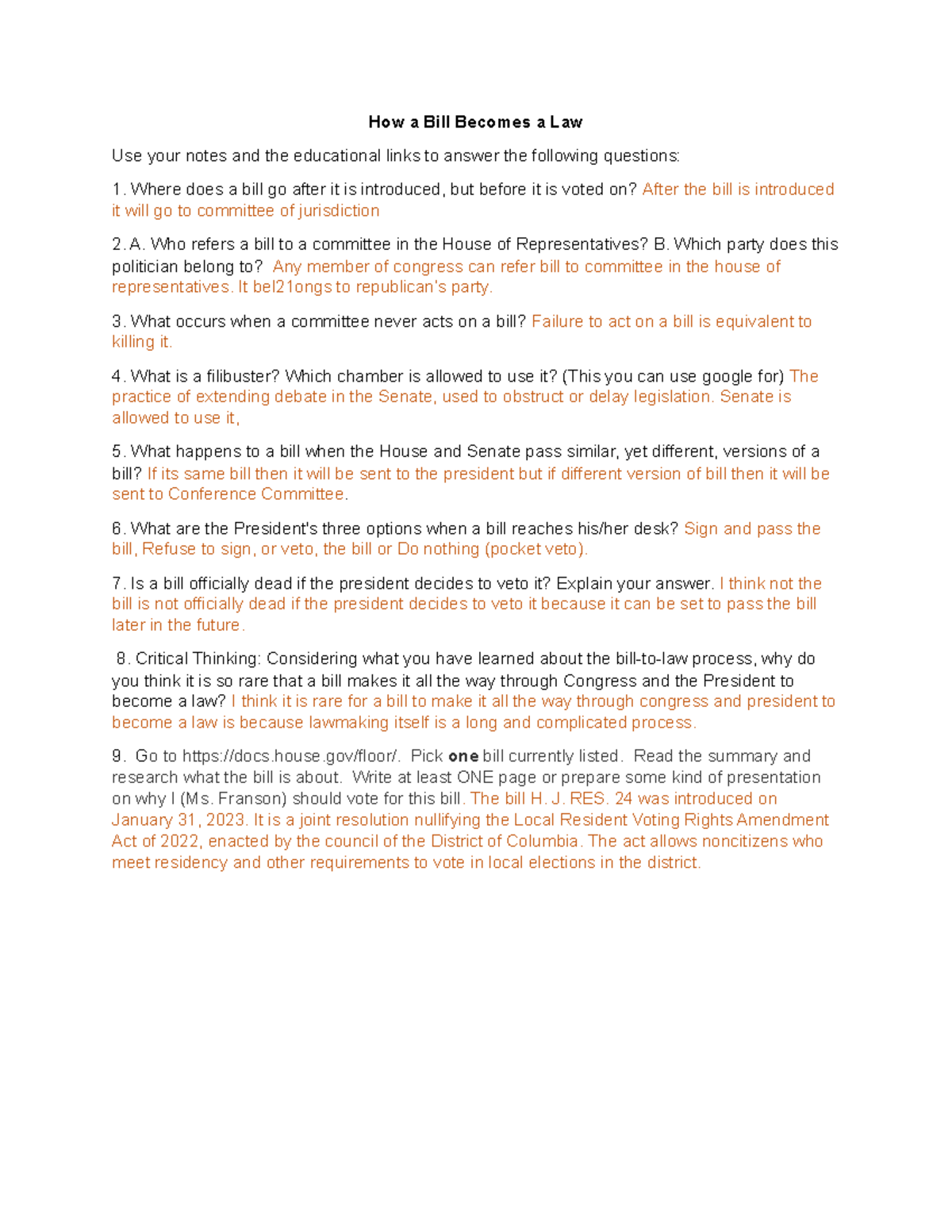 How a bill becomes a law - How a Bill Becomes a Law Use your notes and ...