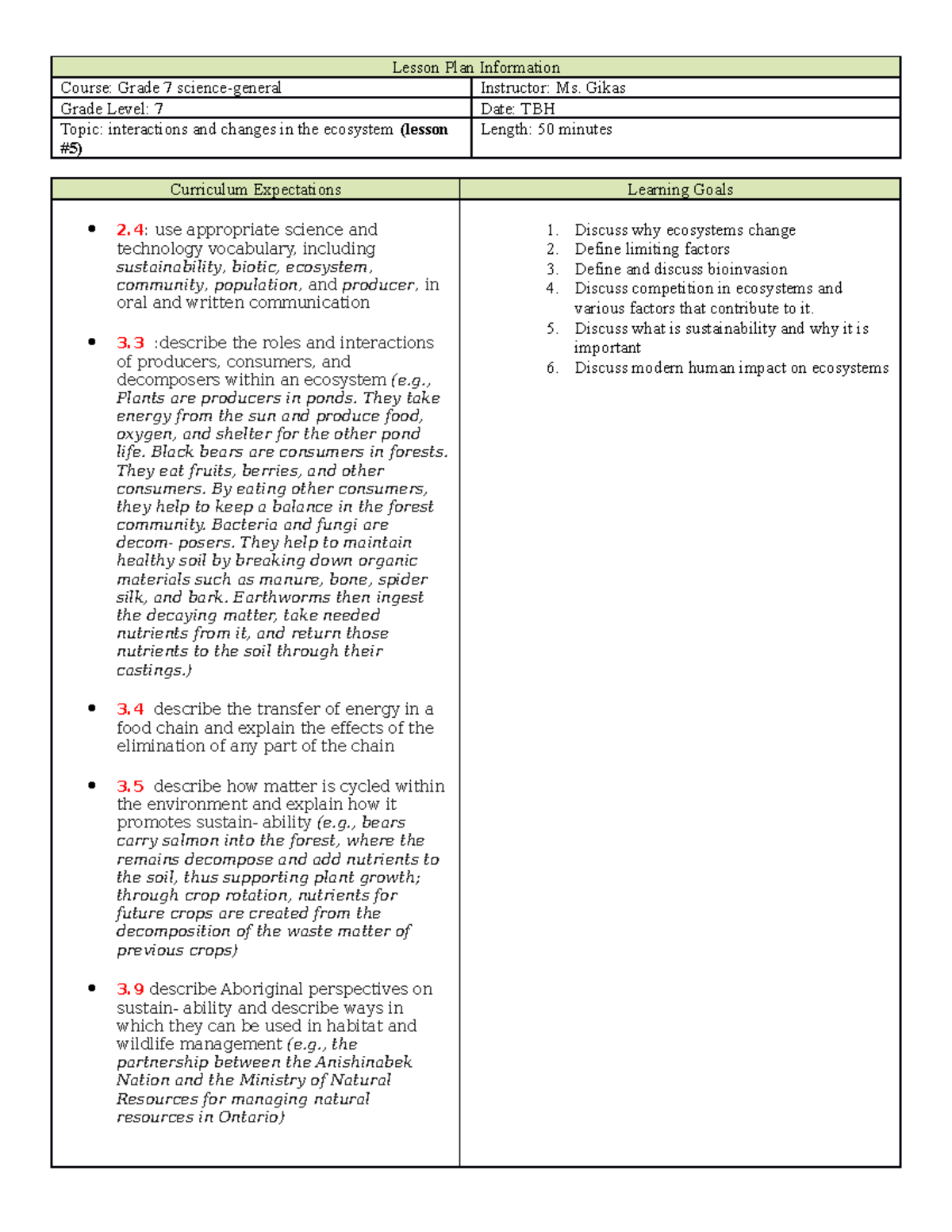Gr.7 ecosystems lesson #5- interactions and changes in the ecosystem ...