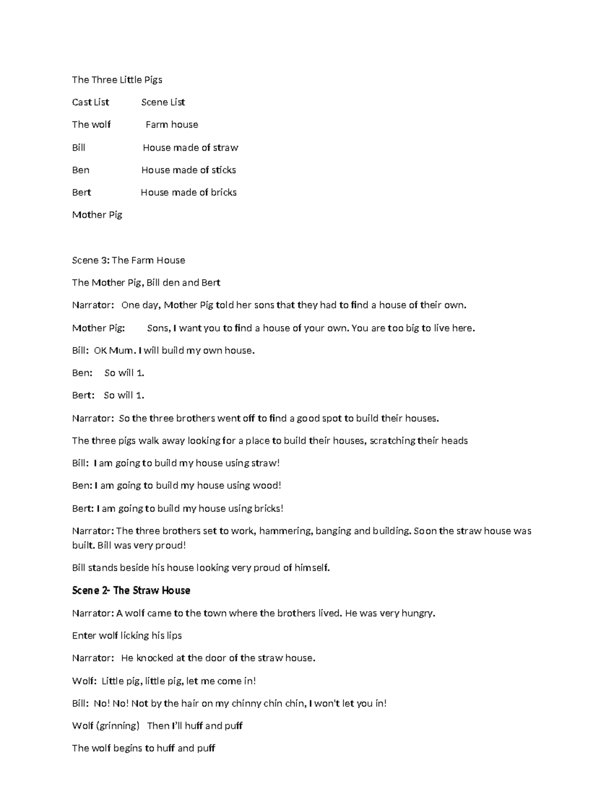 240915 The Three Little Pigs - The Three Little Pigs Cast List Scene ...