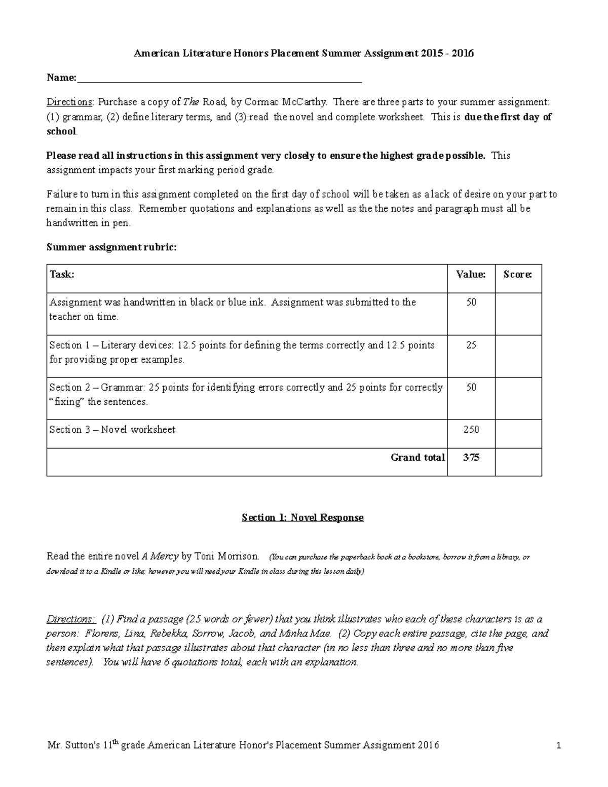 Scan 31 May - English summer assignment - American Literature Honors ...